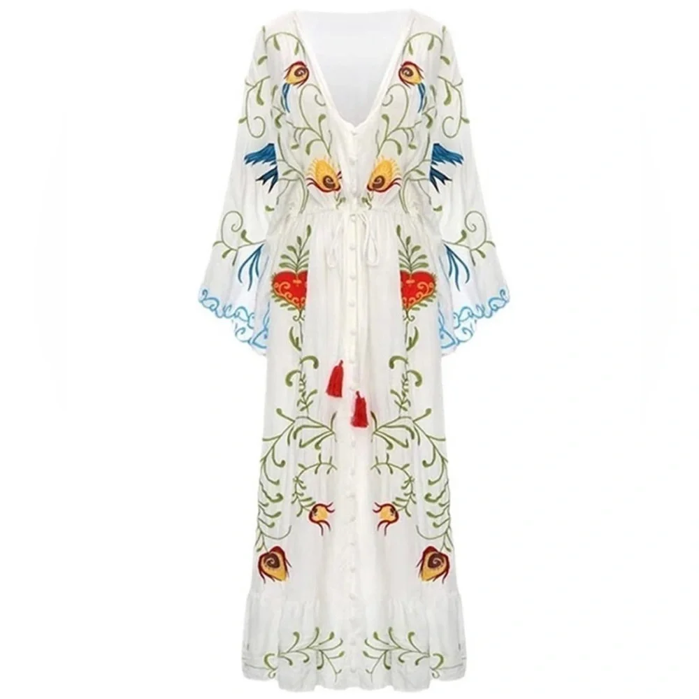 Dresses | Secret Garden Embroidered Oversized Kimono Duster Maxi Dress ...